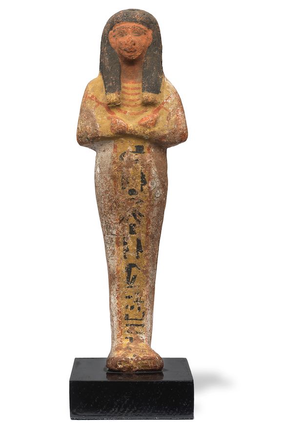 Bonhams : An Egyptian polychrome painted pottery shabti for Djehuty ...