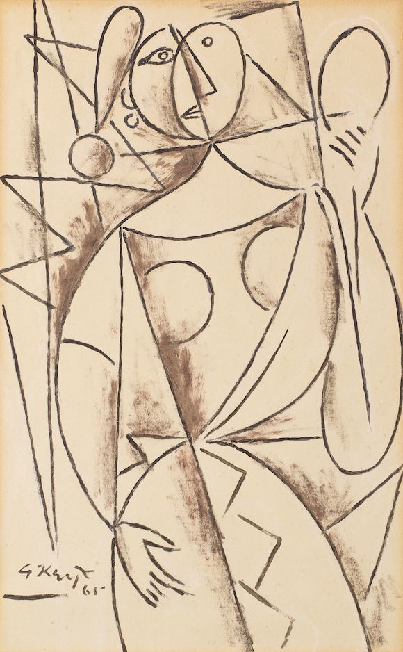 Bonhams : George Keyt (1901-1993) Untitled (Female Figure Holding a Mirror)