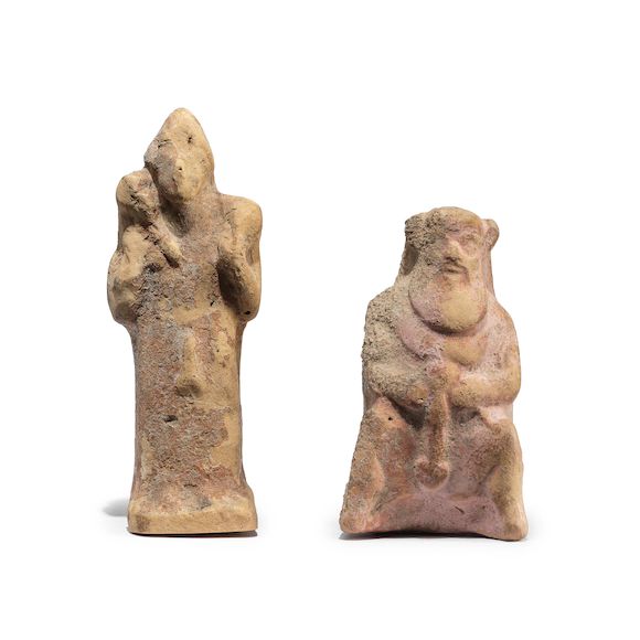 Bonhams : A Rhodian terracotta squatting satyr and a Greek Hermes ...