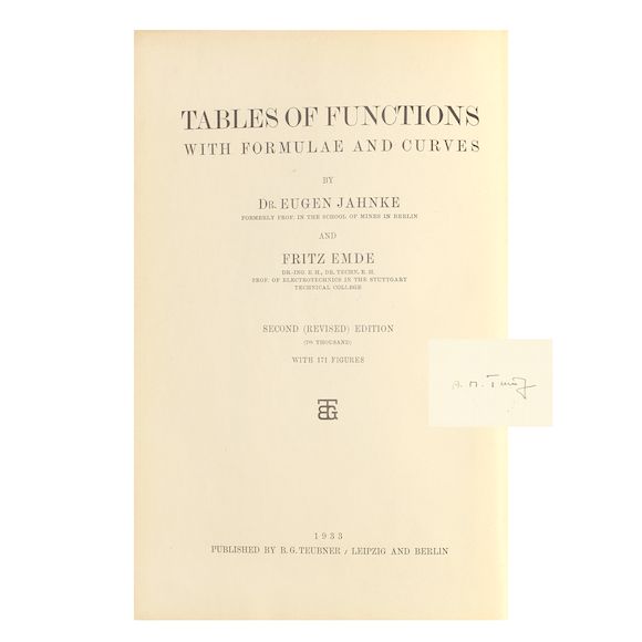 Bonhams : TURING (ALAN) JAHNKE (EUGENE) AND FRITZ EMDE ...