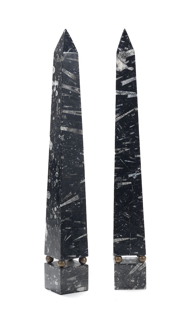 Bonhams : A pair of impressive black fossil marble obelisks in the ...