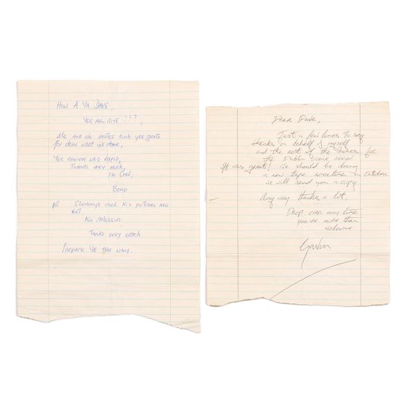 Bonhams : U2/Virgin Prunes: Two Letters From Bono And Gavin Friday To A ...
