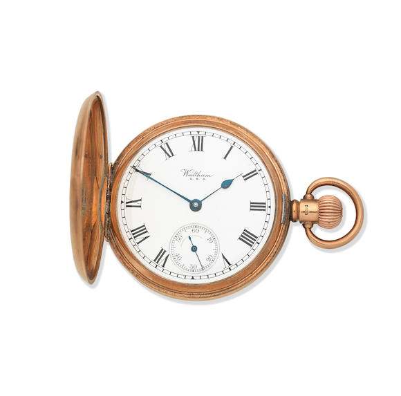 Bonhams Waltham A 9k Gold Keyless Wind Full Hunter Pocket Watch