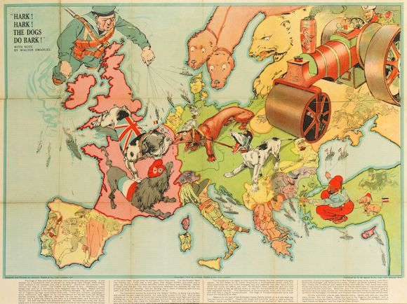 Bonhams : CURIOSITY MAP - WORLD WAR I "Hark! Hark! The Dogs Do Bark ...