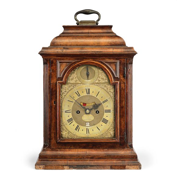 Bonhams : A rare mid 18th century walnut quarter repeating table clock ...