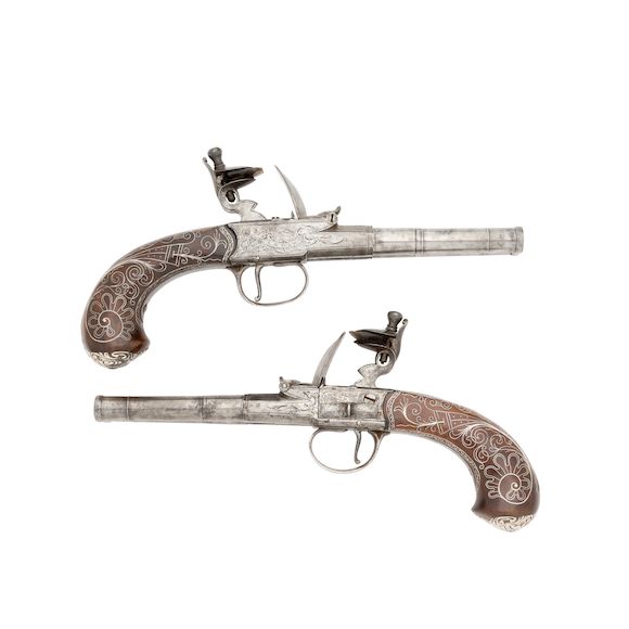 Bonhams : A Rare Pair Of 50-Bore Flintlock D.B. Box-Lock Pistols