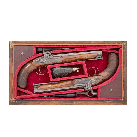 Bonhams : A Cased Pair Of Percussion Officer's Pistols Of Carbine Bore