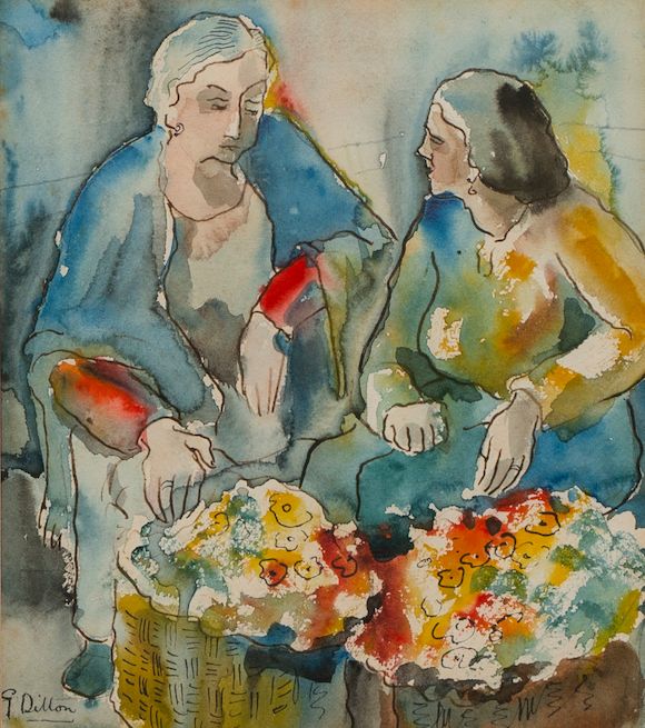 Bonhams : Gerard Dillon (Irish, 1916-1971) Flower Sellers 22.6 x 20.1 ...