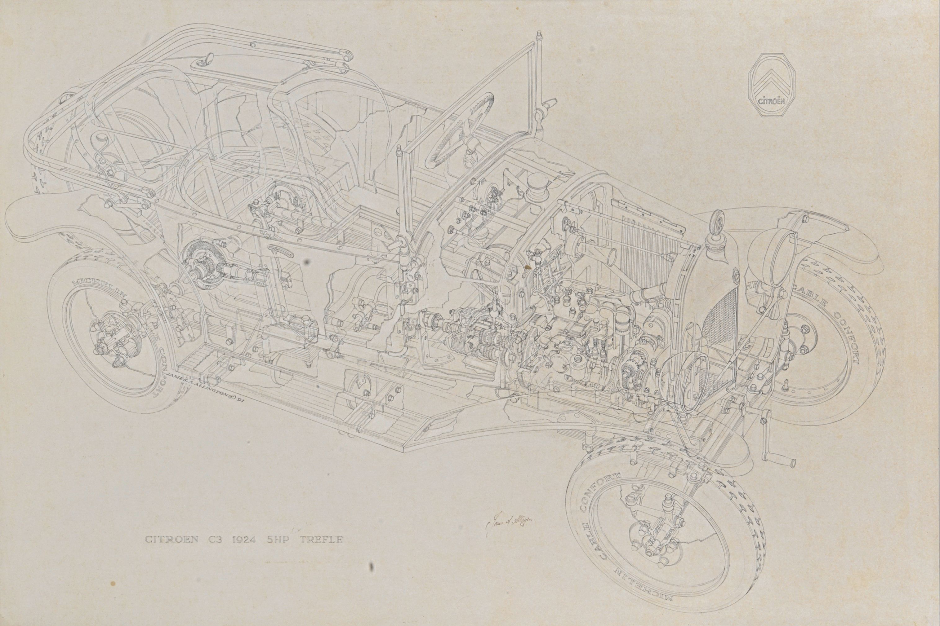 Bonhams Cars : James Allington (British), 'Citroen C3 1924 5Hp Trefle', a cut-away illustration,