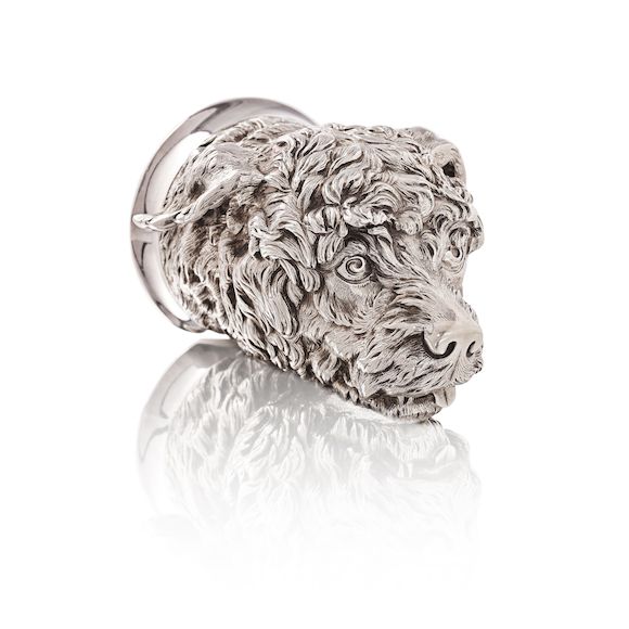 Bonhams : A Victorian silver stirrup cup, finely cast as a small dog ...