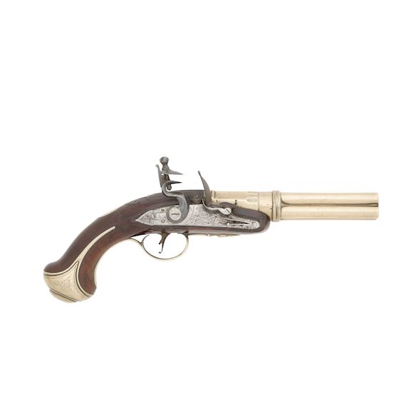 Bonhams : A Rare 100-Bore Flintlock Tuteneg-Mounted Four-Shot Volley Pistol