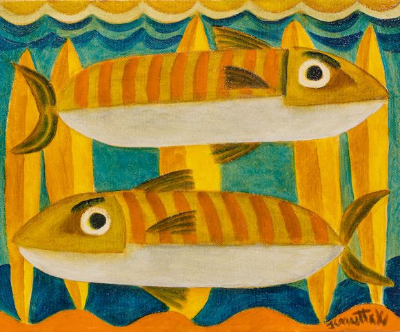 Bonhams : Graham Knuttel (Irish, 1954-2023) Two Fish 25.7 x 30.3 cm ...