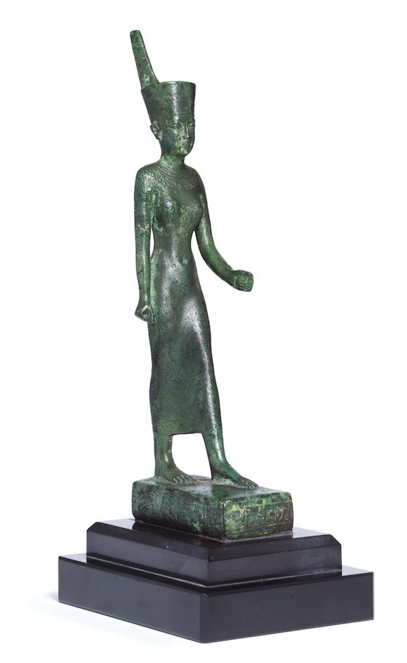Bonhams : An Egyptian bronze figure of Neith with invocation text on ...