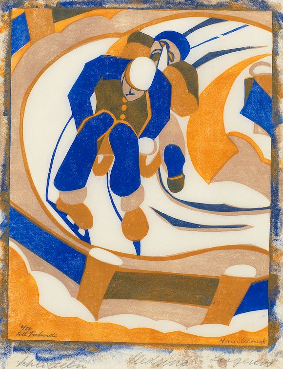Bonhams : Lill Tschudi (Swiss, 1911-2004) Sledging Linocut printed in ...