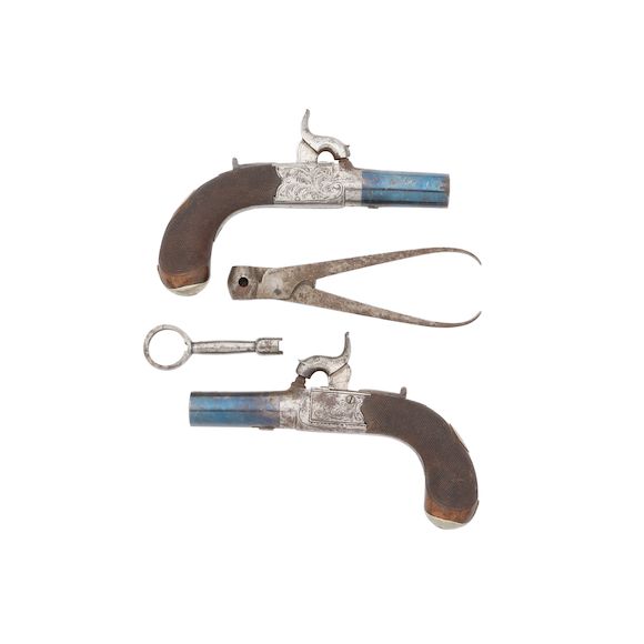 Bonhams : A Pair Of 54-Bore Percussion Box-Lock Pocket Pistols