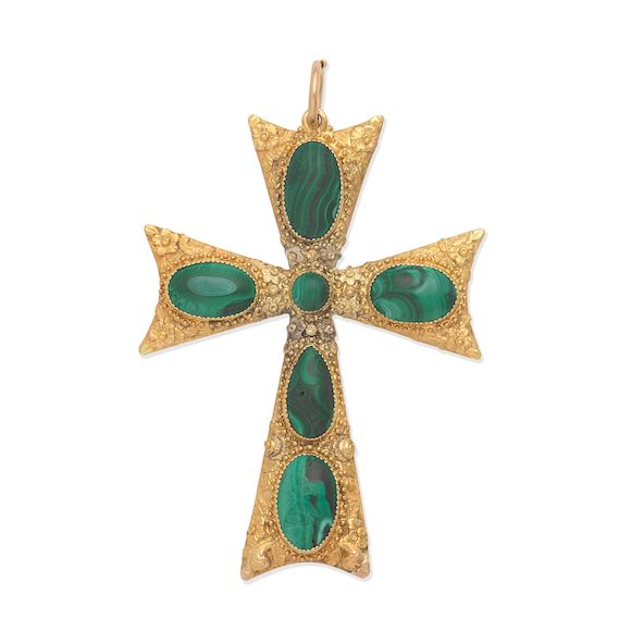 Bonhams : MALACHITE CROSS PENDANT