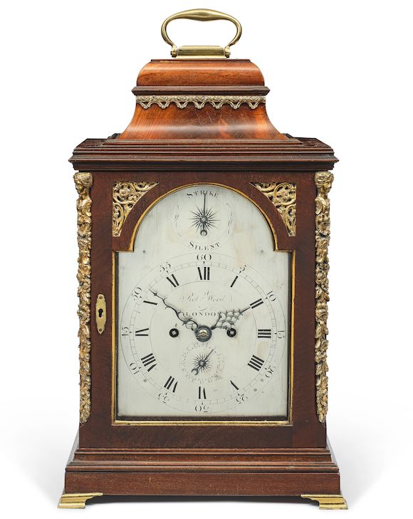 Bonhams : A late 18th century brass mounted mahogany bell top bracket/table clock the dial ...