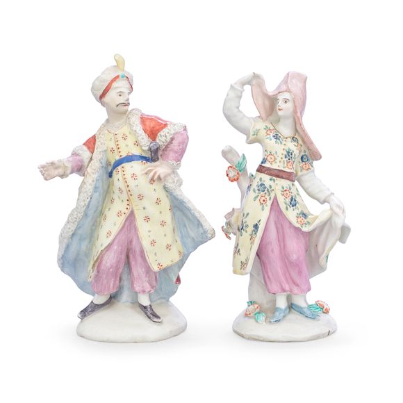 Bonhams : A pair of Bow figures of a Turk and Levantine lady, circa 1754-56