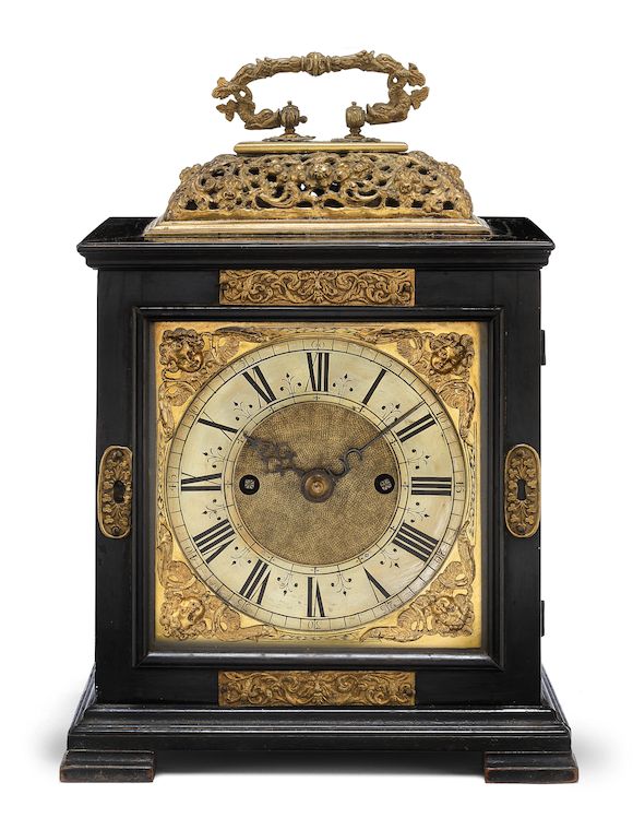 Bonhams : A late 17th century ebony basket top table clock with later ...