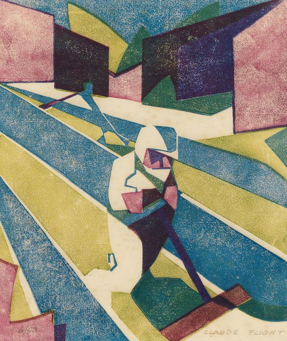 Bonhams : Claude Flight (British, 1881-1955) Lawn Mowing Linocut ...