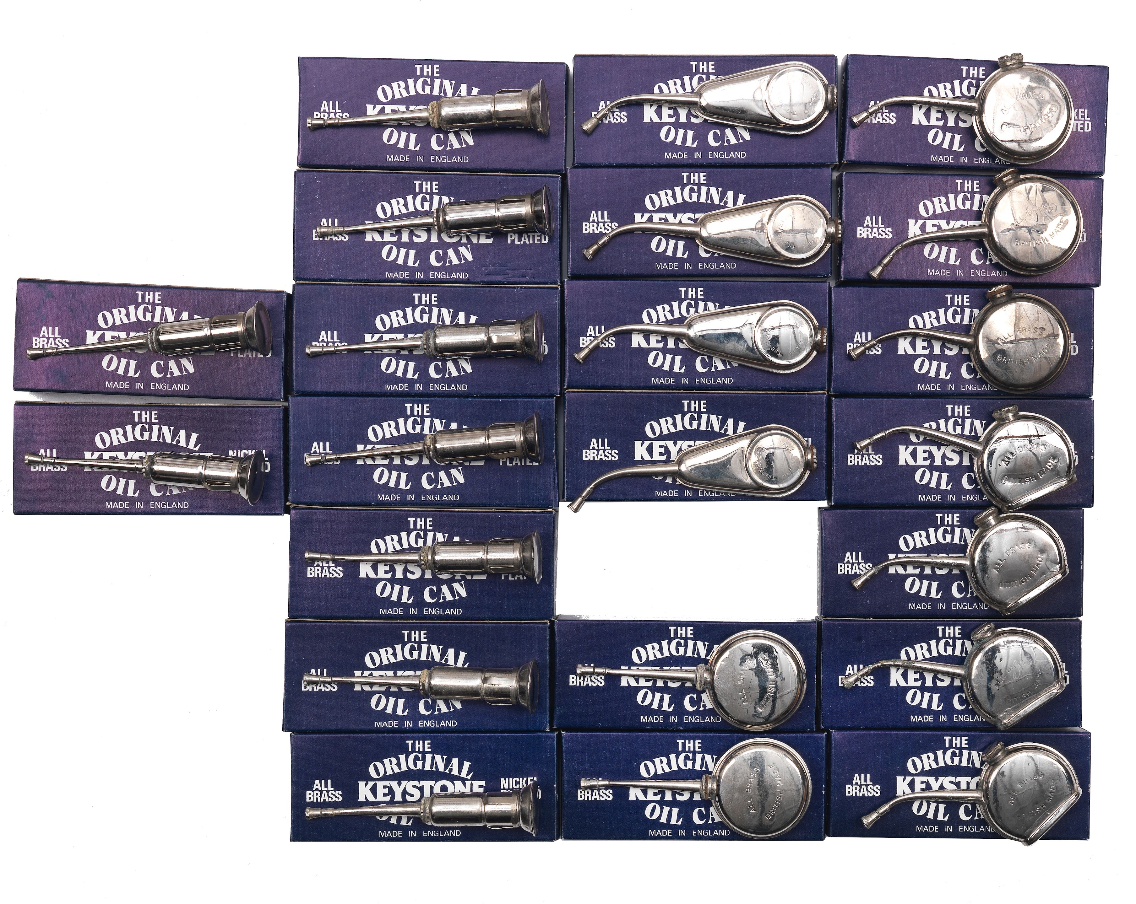 Bonhams Cars : Twenty-two Keystone miniature oil cans, British, 1920s ...