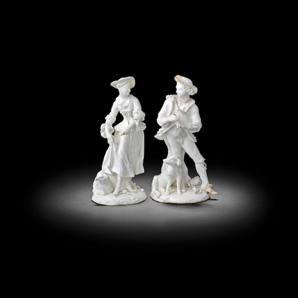 Bonhams : A pair of Derby 'Dry Edge' figures of the Piping Shepherd and ...