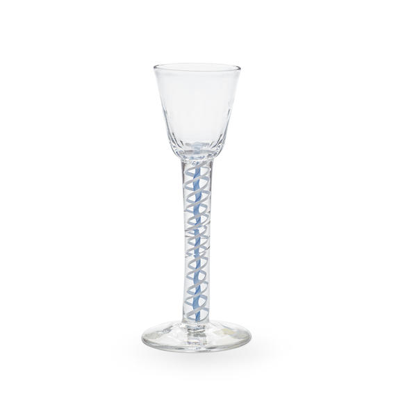 Bonhams A Very Rare Blue Colour Twist Cordial Glass Circa 1765