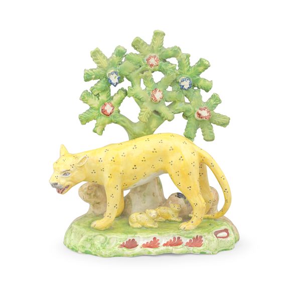 Bonhams : A Staffordshire group of a leopardess and her two cubs, circa ...
