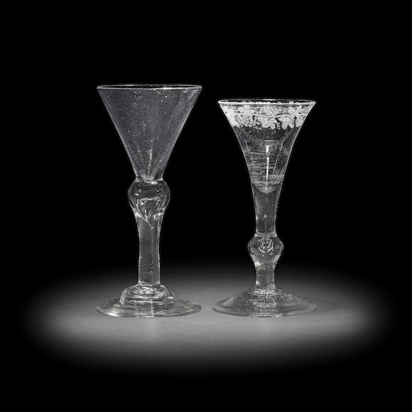 Bonhams Two Baluster Wine Glasses Circa 1730 40