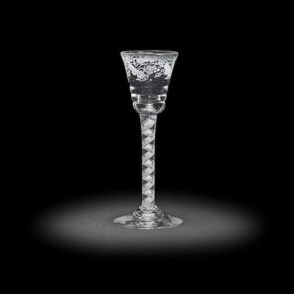 Bonhams A Fine And Rare Engraved Lynn Opaque Twist Wine Glass