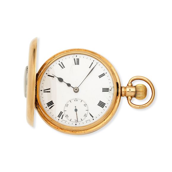 Bonhams : A 15K gold keyless wind half hunter pocket watch Birmingham ...