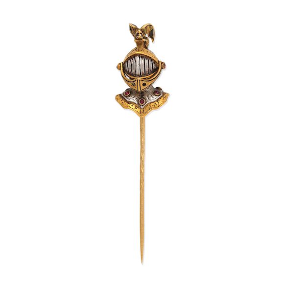 Bonhams : ENAMEL AND GEM-SET KNIGHT STICK PIN,