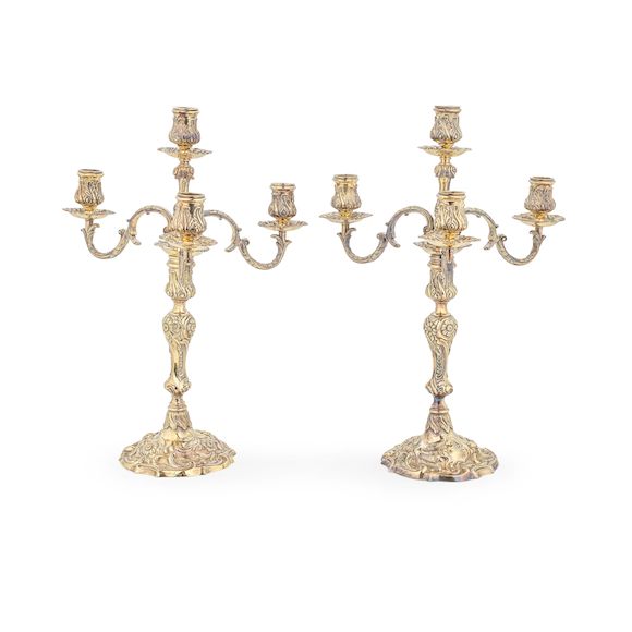 Bonhams : A pair of George II cast silver-gilt candlesticks with ...