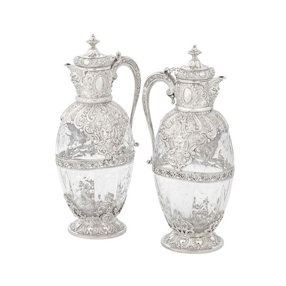 Bonhams : A pair of Victorian silver-mounted and rock crystal claret ...