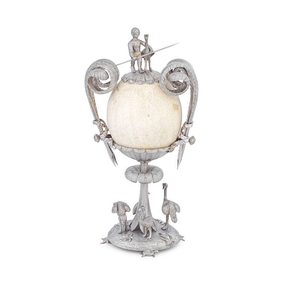 Bonhams : A silver plated mounted ostrich egg two-handled ornament ...