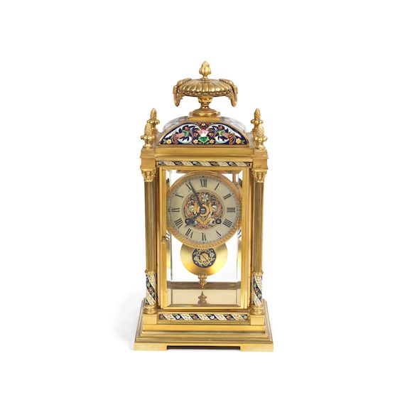 Bonhams : A late 19th century gilt brass and champlevé enamel four ...