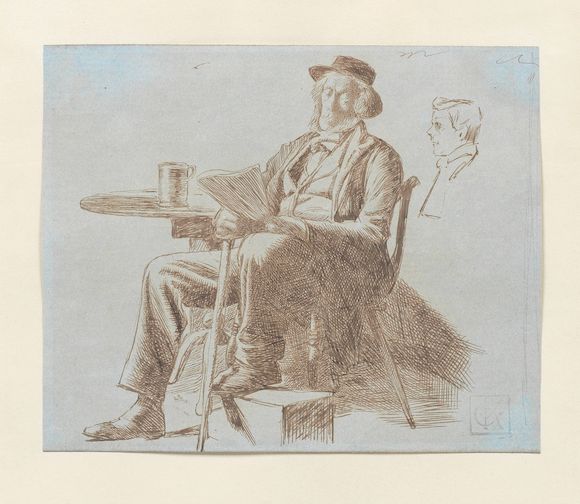 Bonhams : KEENE (CHARLES) - ARTWORK An elderly man reading a newspaper ...