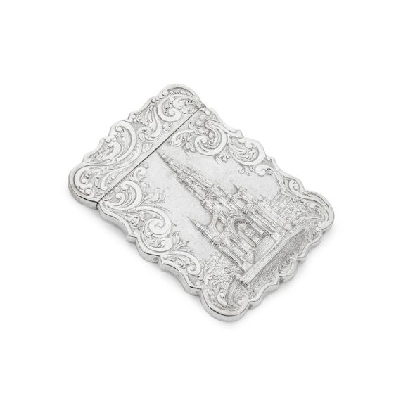 Bonhams : A Victorian silver 'castle top' card case depicting Scott ...