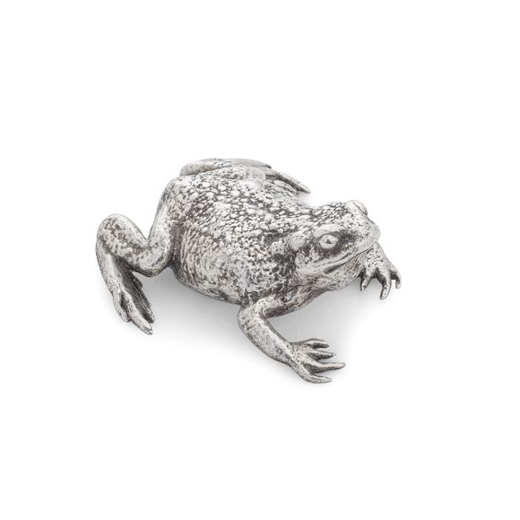 Bonhams : A cast silver model of a frog maker DGNR, London 1973