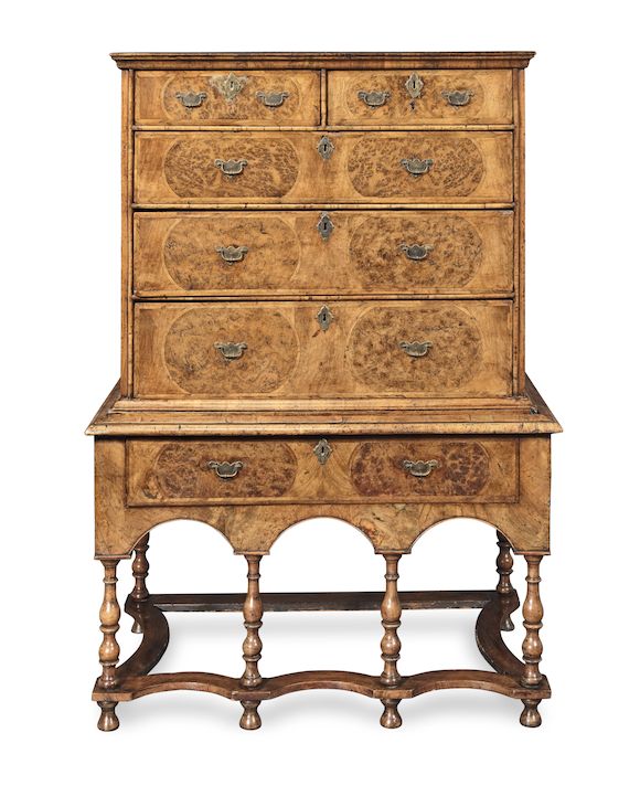 Bonhams : A Queen Anne or George I walnut, burr oak and featherbanded ...