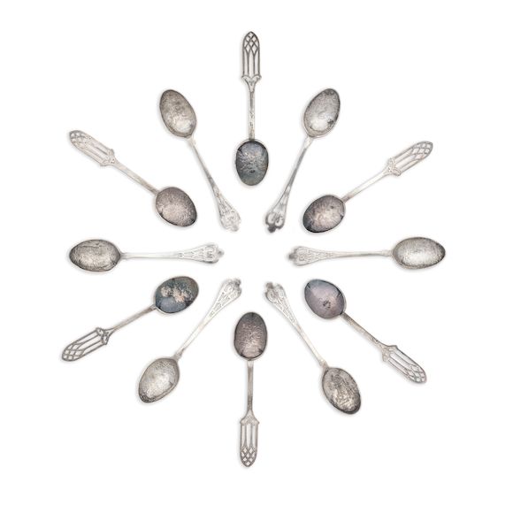Bonhams : Two Arts and Crafts cased sets of six silver tea spoons Sybil ...