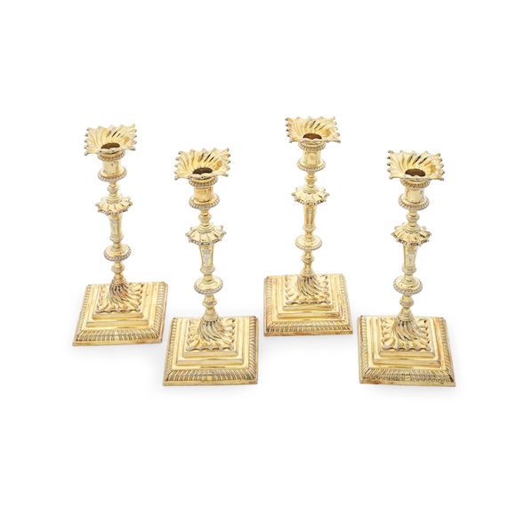 Bonhams : A set of four George III silver-gilt candlesticks Ebenezer ...