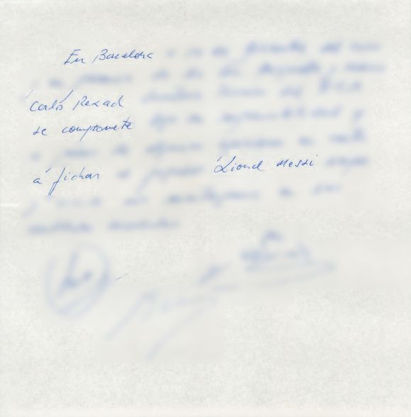 Bonhams : THE NAPKIN AGREEMENT THAT BROUGHT LIONEL MESSI TO BARCELONA ...