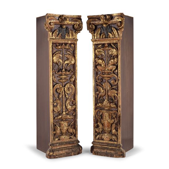 Bonhams : A near pair of 18th century and later Italian carved and gilt ...