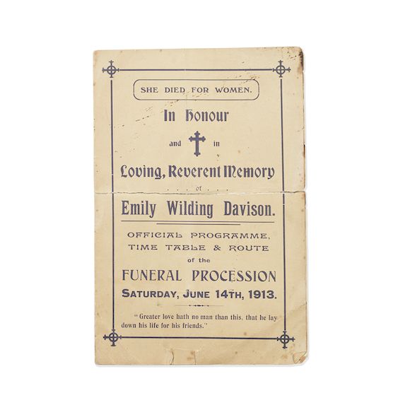 Bonhams : SUFFRAGETTE - EMILY WILDING DAVISON Official Programme, Time ...