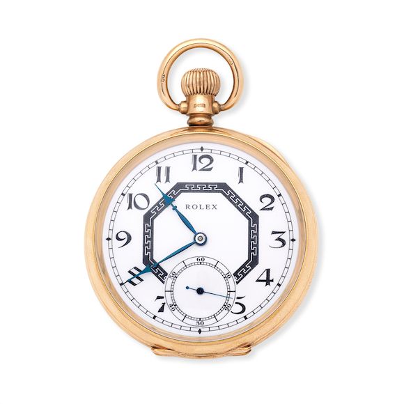Bonhams : Rolex. A 9K gold keyless wind open face pocket watch ...