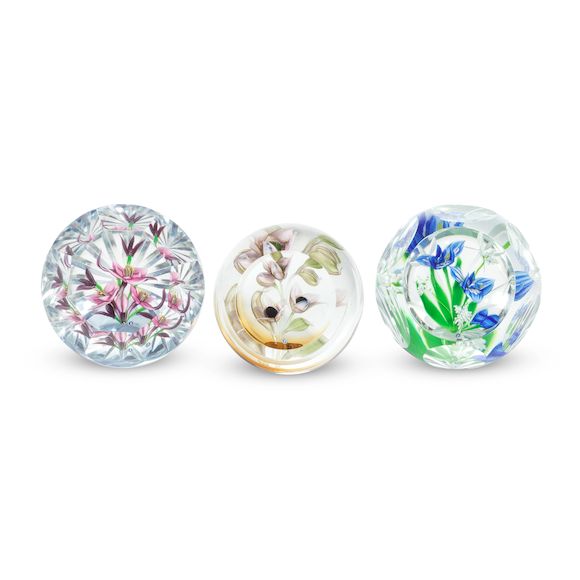 Bonhams : Three Caithness / Whitefriars upright botanical paperweights ...