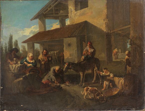 Bonhams : Paolo Monaldi (Rome 1725-1780) Figures gathered outside an ...