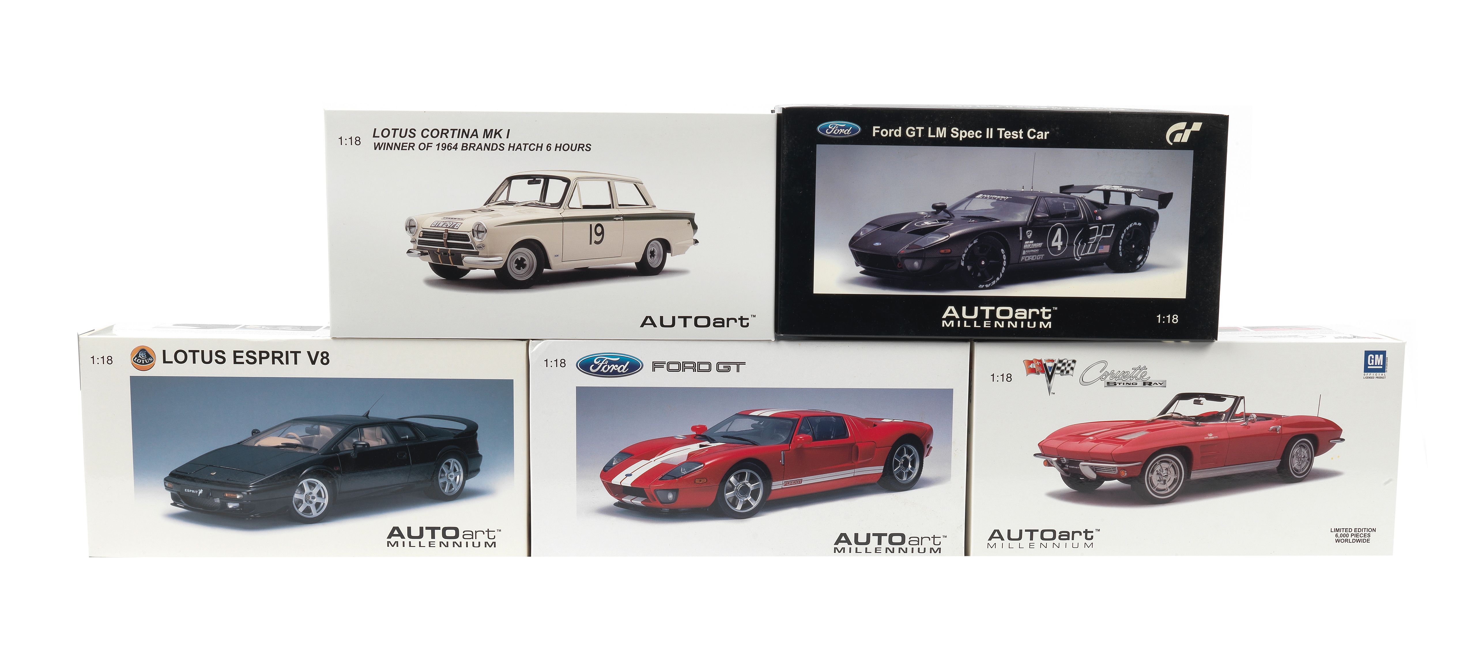 Bonhams Cars : Five boxed 1:18 scale die-cast models by Autoart, ((5))