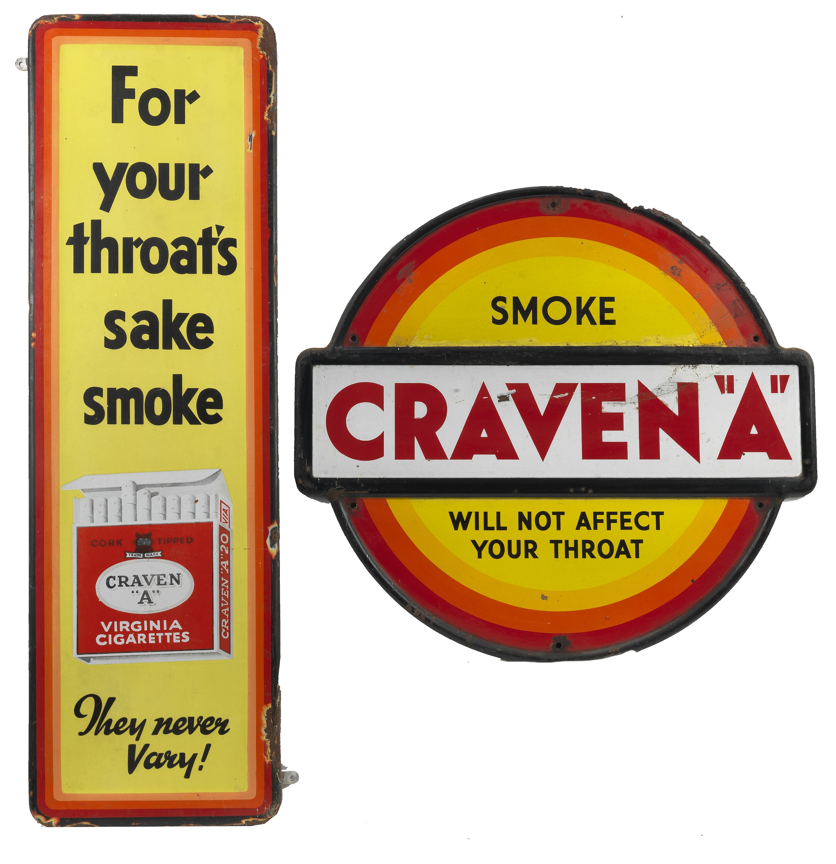 Bonhams Cars : Two 'Craven A' Cigarettes enamel signs, ((2))